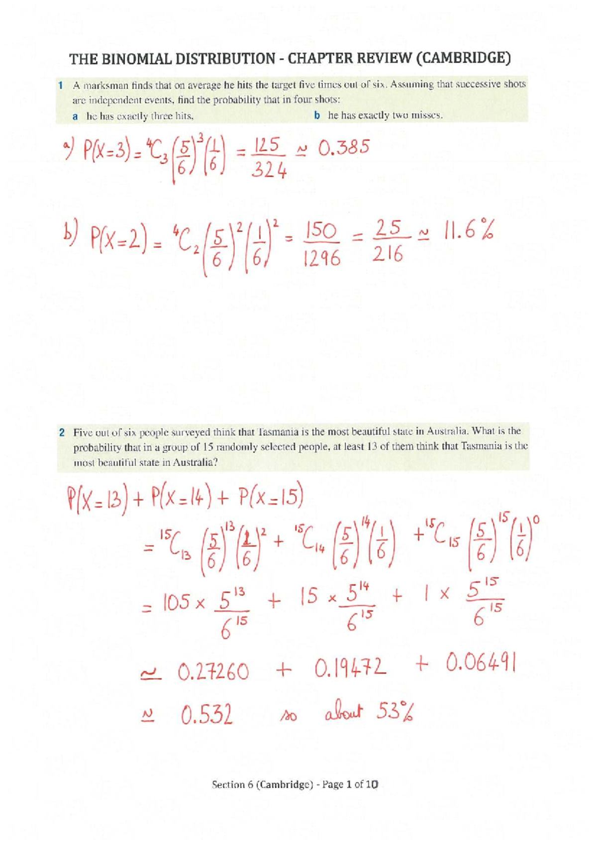 THE BINOMIAL DISTRIBUTION CHAPTER REVIEW (CAMBRIDGE) 2 - Studocu