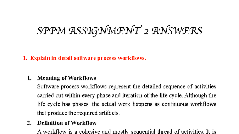 SPPM ASSIGNMENT 2: Detailed Analysis of Software Process Workflows ...