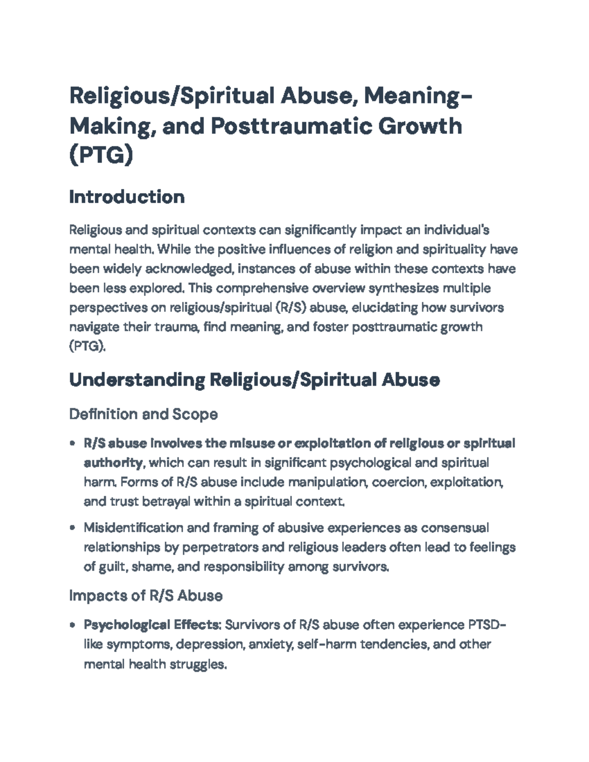 Religious/Spiritual Abuse & Posttraumatic Growth (PTG): An Overview ...