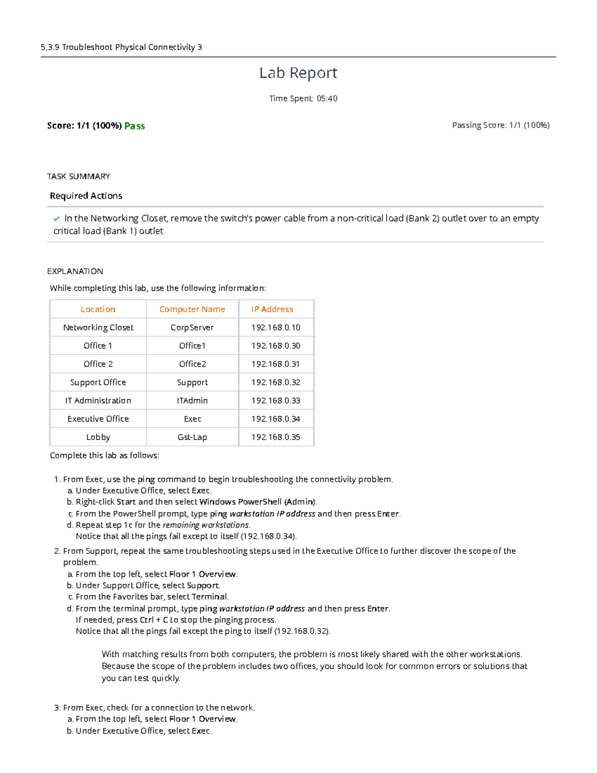 4.5.7 Create Cname Records - Passing Score: 3/3 (100%) 4.5 Create CNAME Records Lab Report Time ...