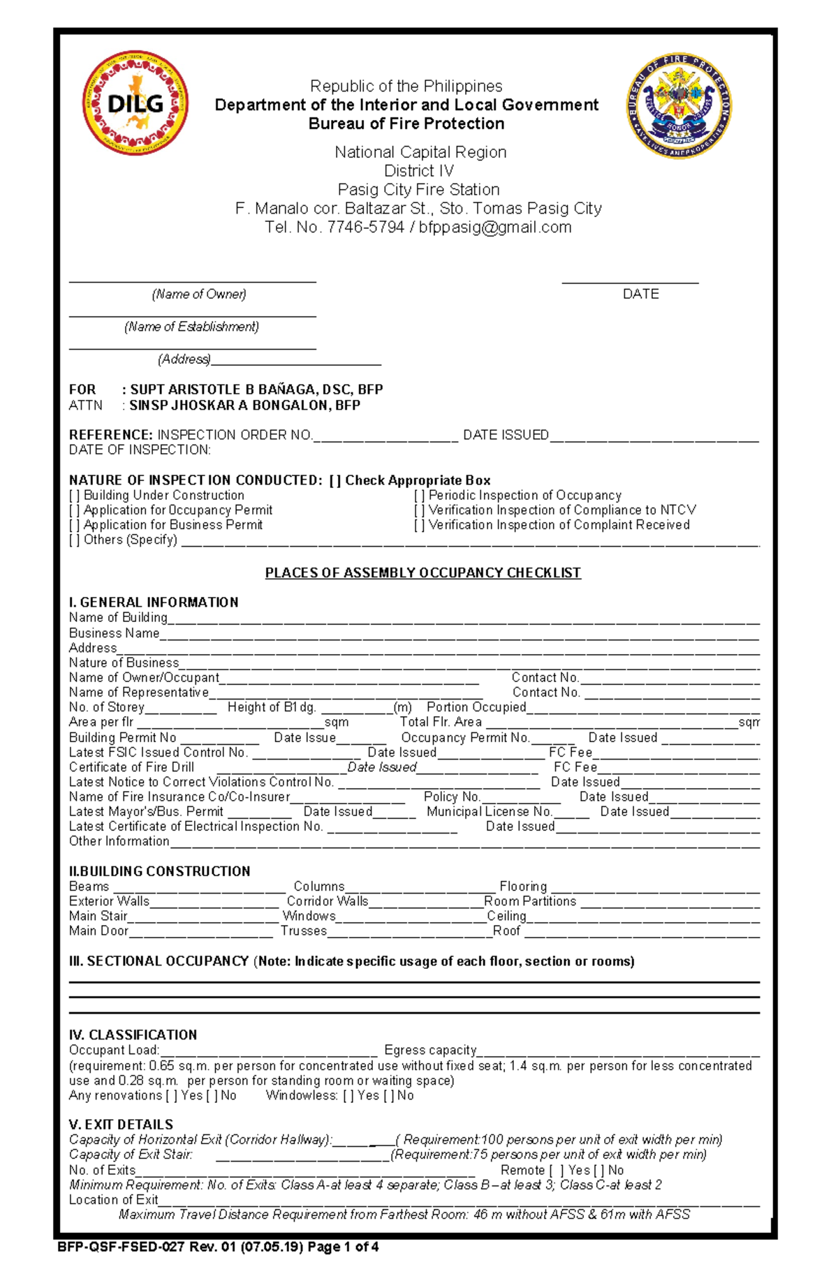 FSED 027 Checklist Places of Assembly Occupancy Rev01 070519 ...
