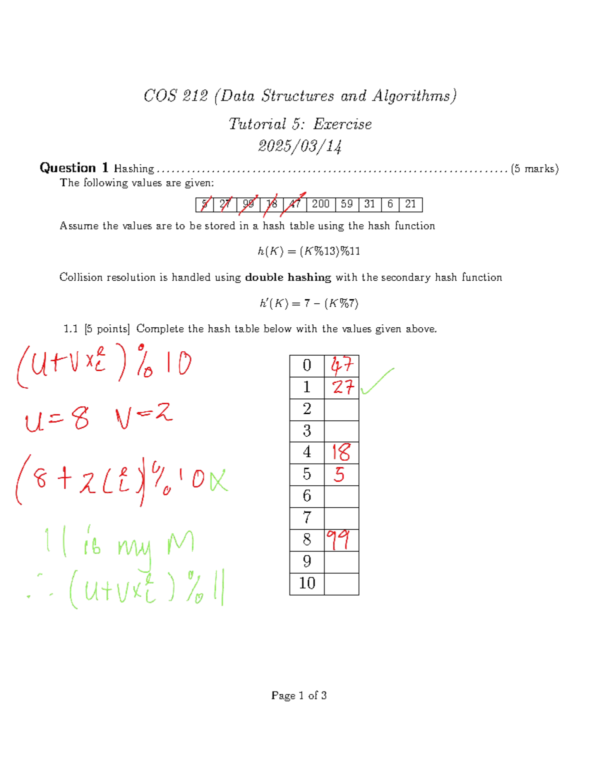 COS 212 Tutorial 5: Exercise Questions on Hashing Techniques - Studocu
