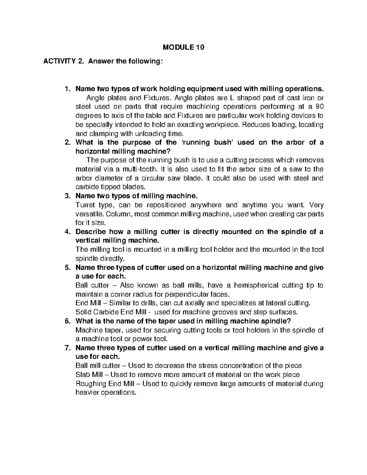 ME Shop 1 Module 10 Activity 2 - MODULE 10 ACTIVITY 2. Answer the ...