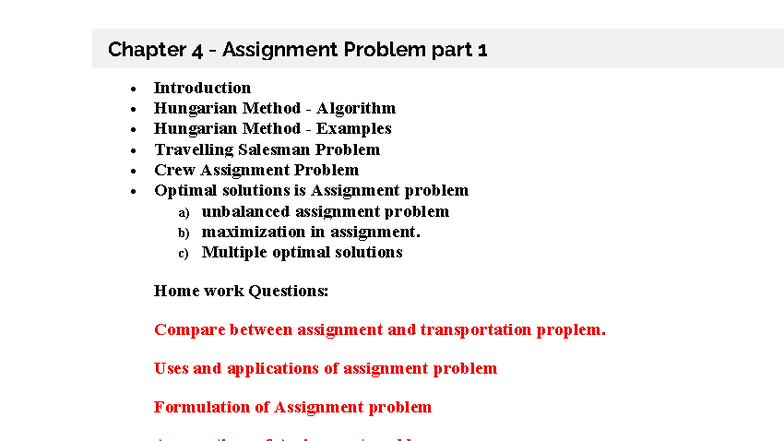 20-9-25 Assignment Problem: Hungarian Method & Applications - Studocu