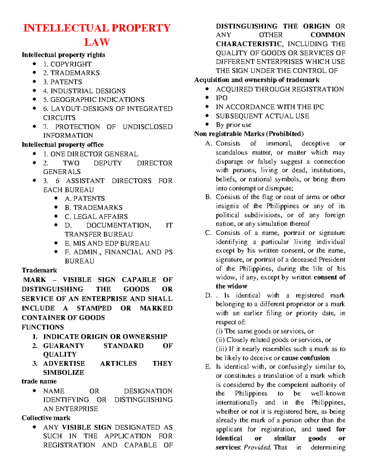 Business law reviewer for comprehensive exam - INTELLECTUAL PROPERTY ...