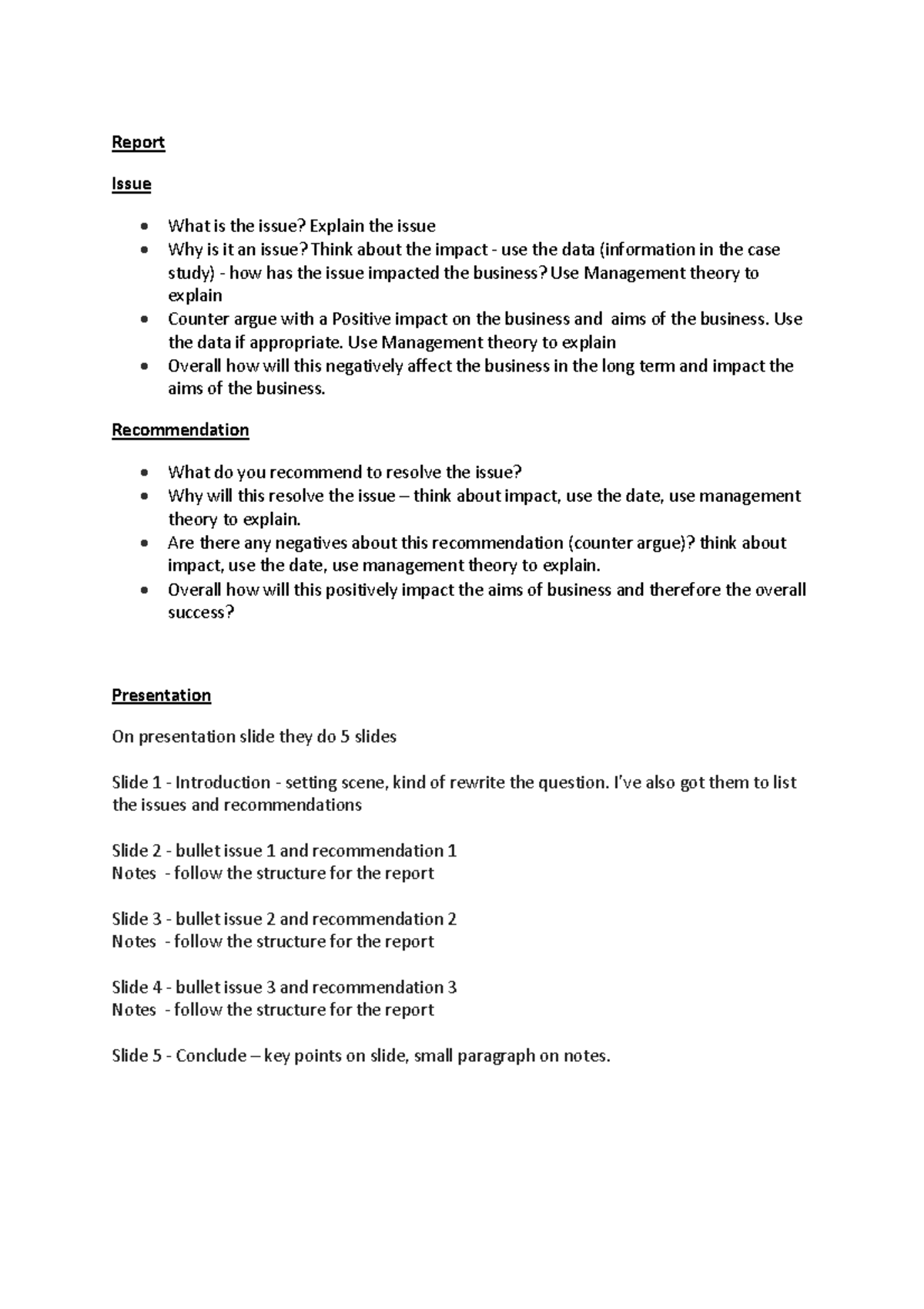 Unit 6: Structure Report on Issues and Recommendations - Studocu