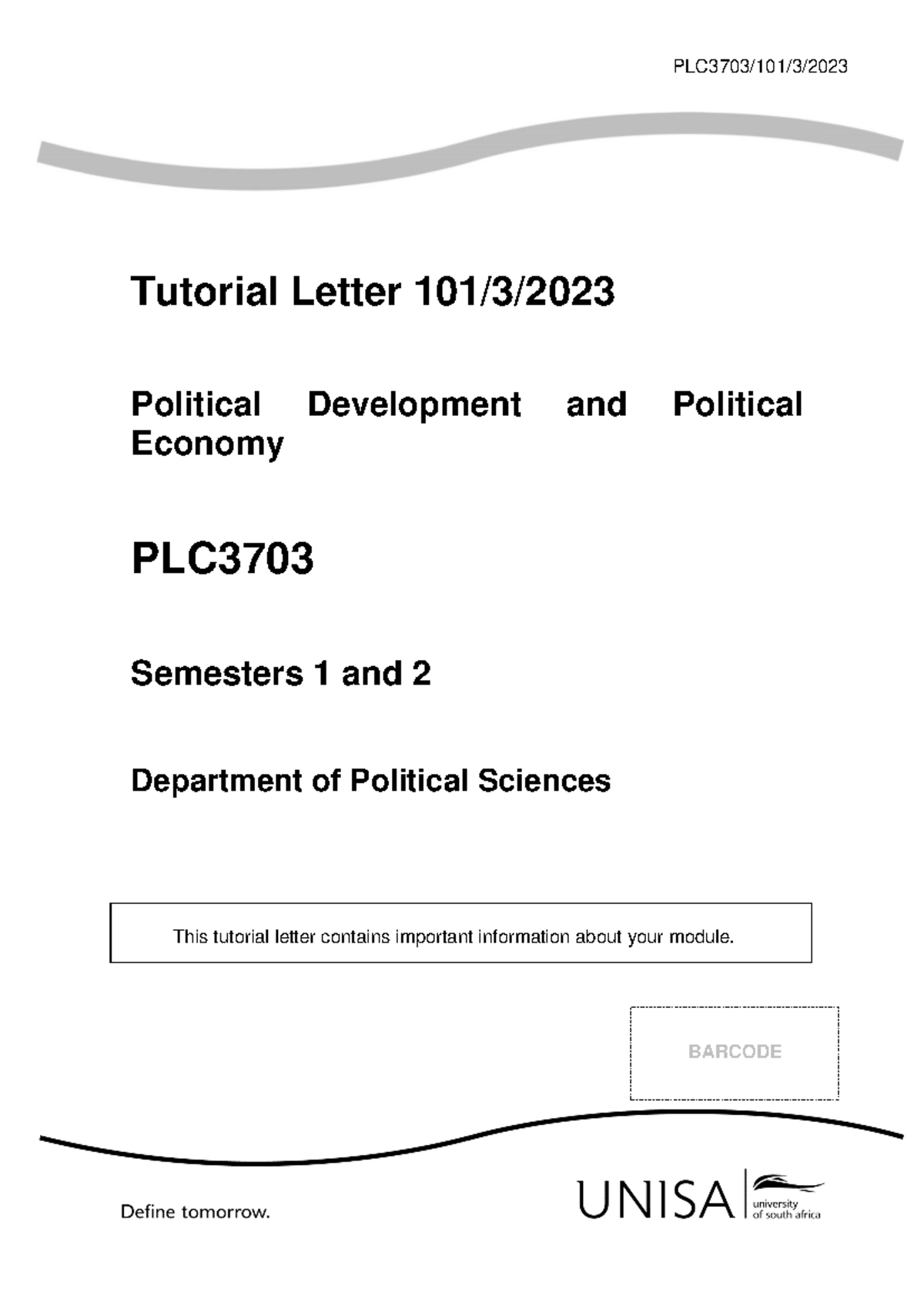 PLC3703/101/3 - Understanding Political Development & Economy - Studocu