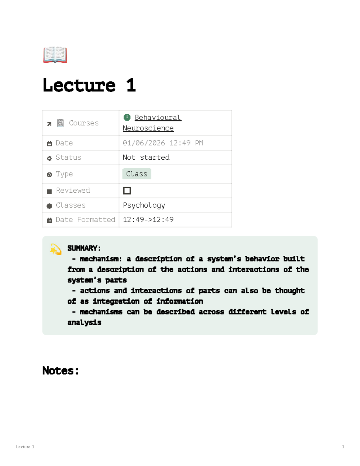 Lecture 1 Summary: Mechanisms in Behavioural Neuroscience - Studocu