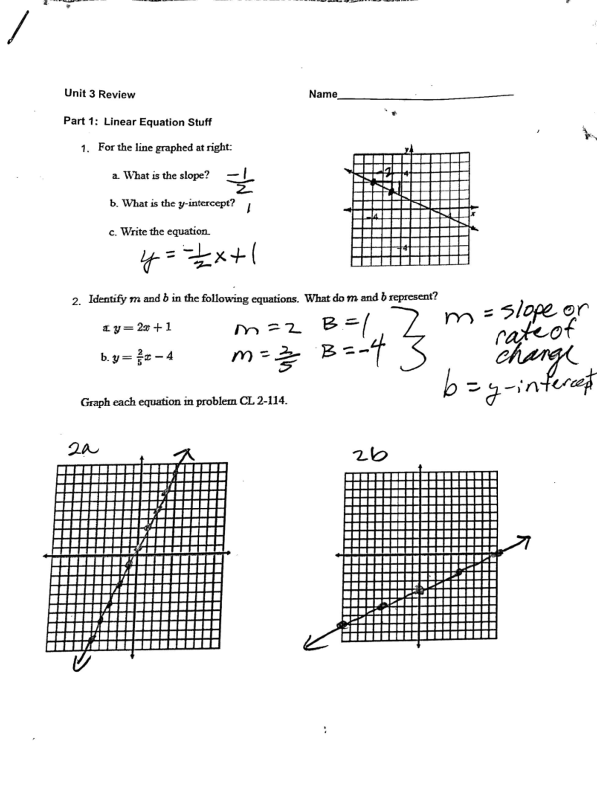 Unit 3 Review Soluutioms IM 2024 - Unit 3 Review Name Part 1: Linear ...