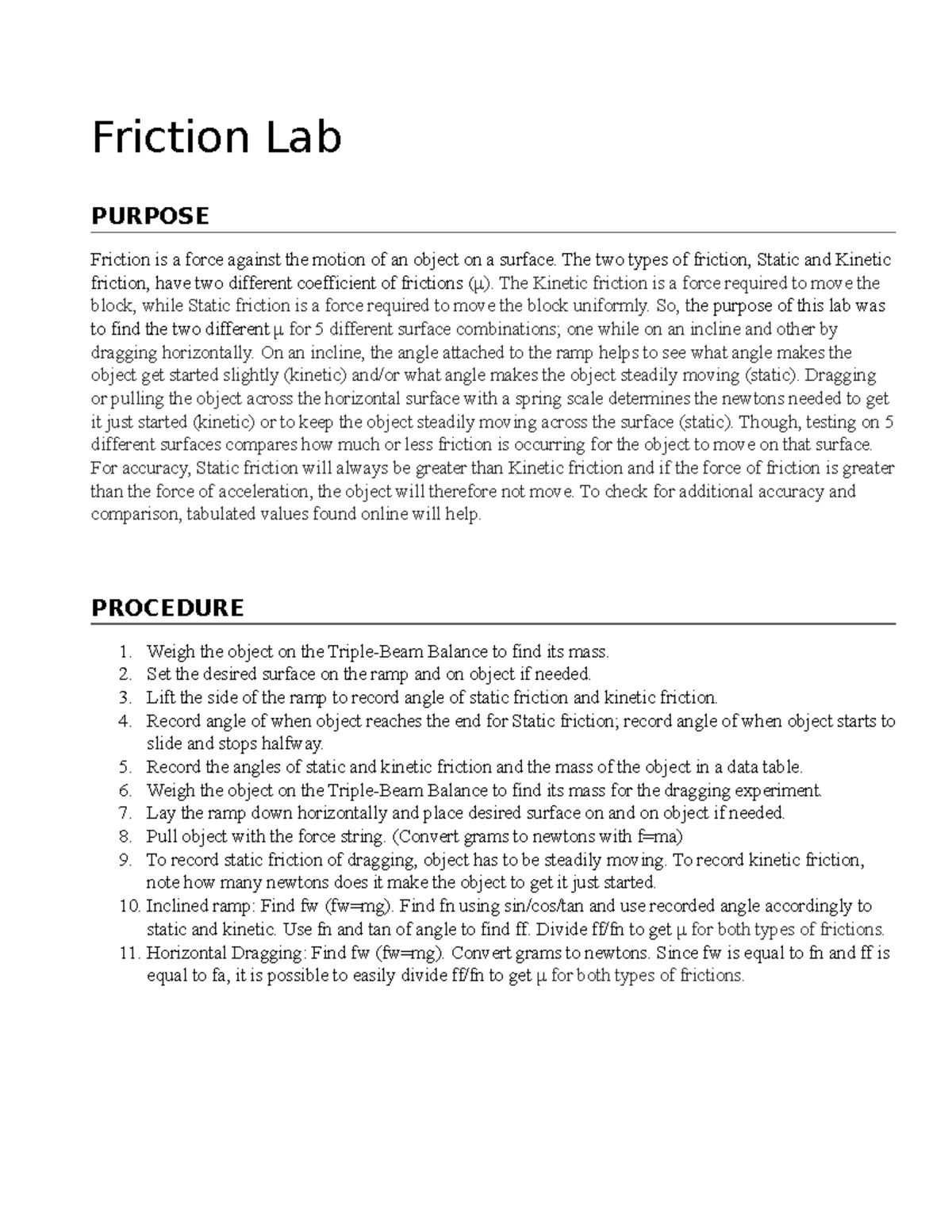 Physics 101: Friction Lab - Investigating Static & Kinetic Friction ...