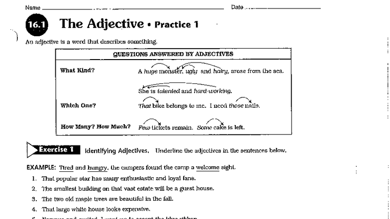 Adjective Workbook Practice - Exercises and Applications - Studocu