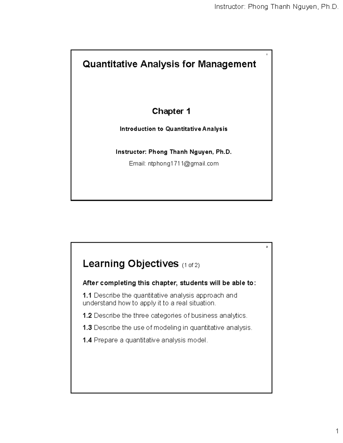 Quantitative Analysis for Management (QM 101) - Chapter 1 Overview - Studocu