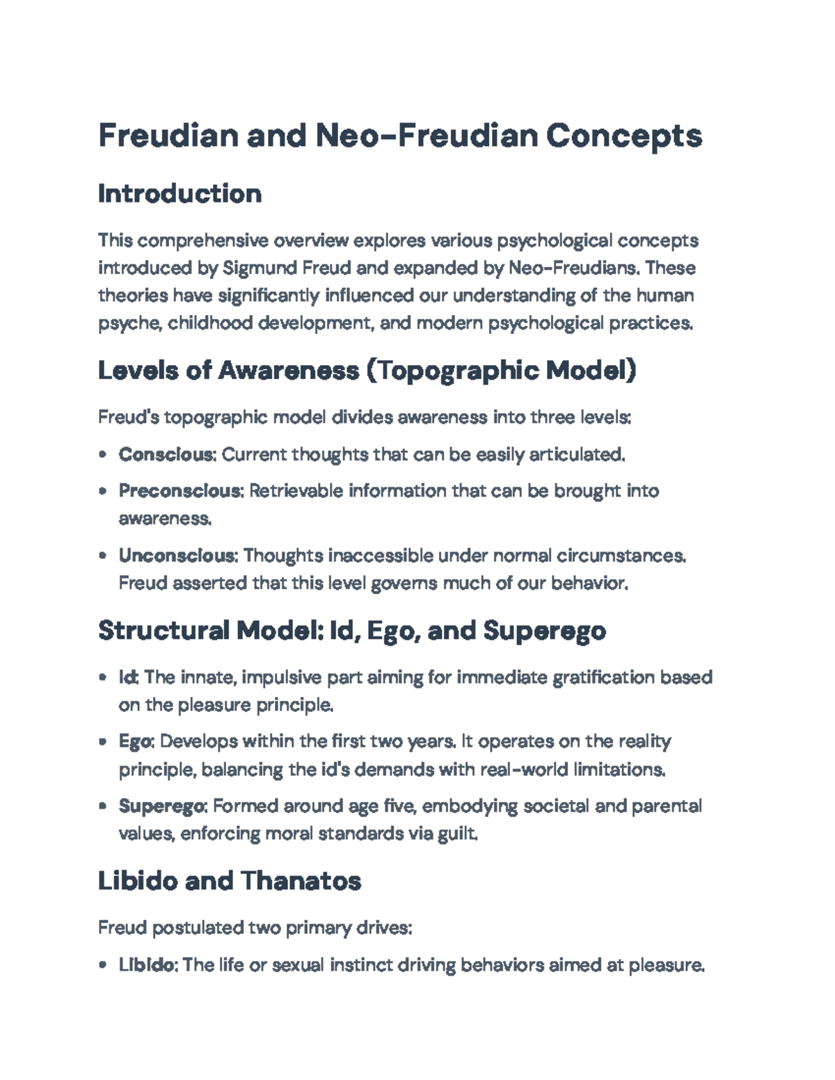 Freudian & Neo-Freudian Theories Overview (PSY101) Insights - Studocu