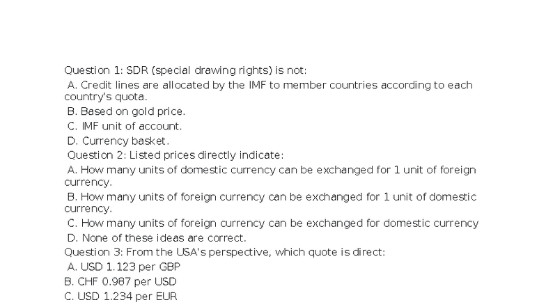 Final Exam: Foreign Exchange Concepts - Course Code: FX101 - Studocu