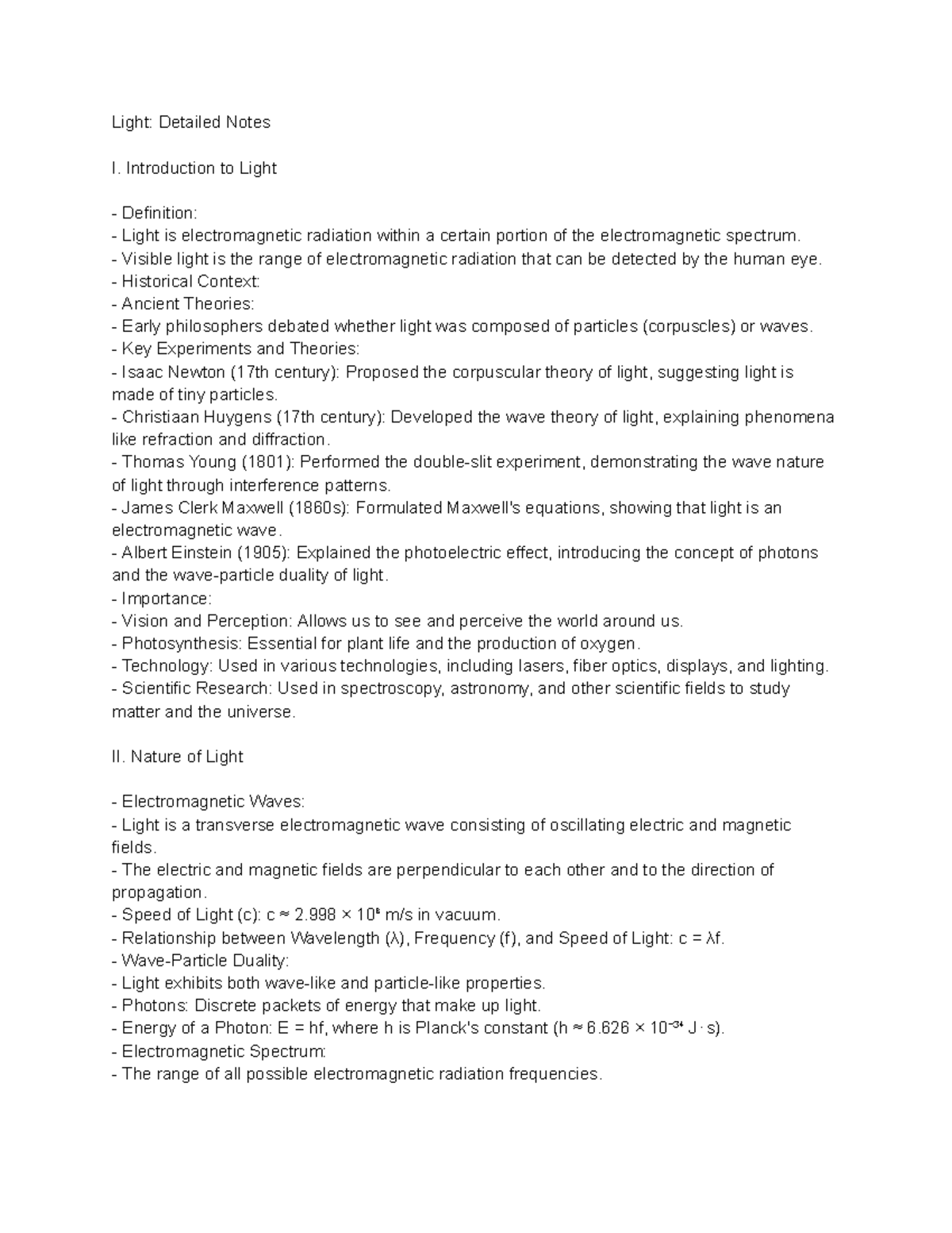 Light: Comprehensive Study Notes on Electromagnetic Radiation - Studocu