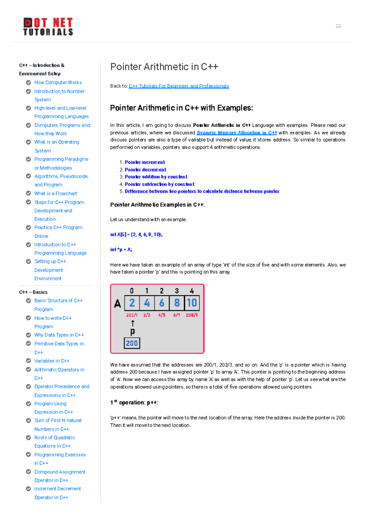 2. Pointer Arithmetic - Please read our previous articles, where we discussed Dynamic Memory ...