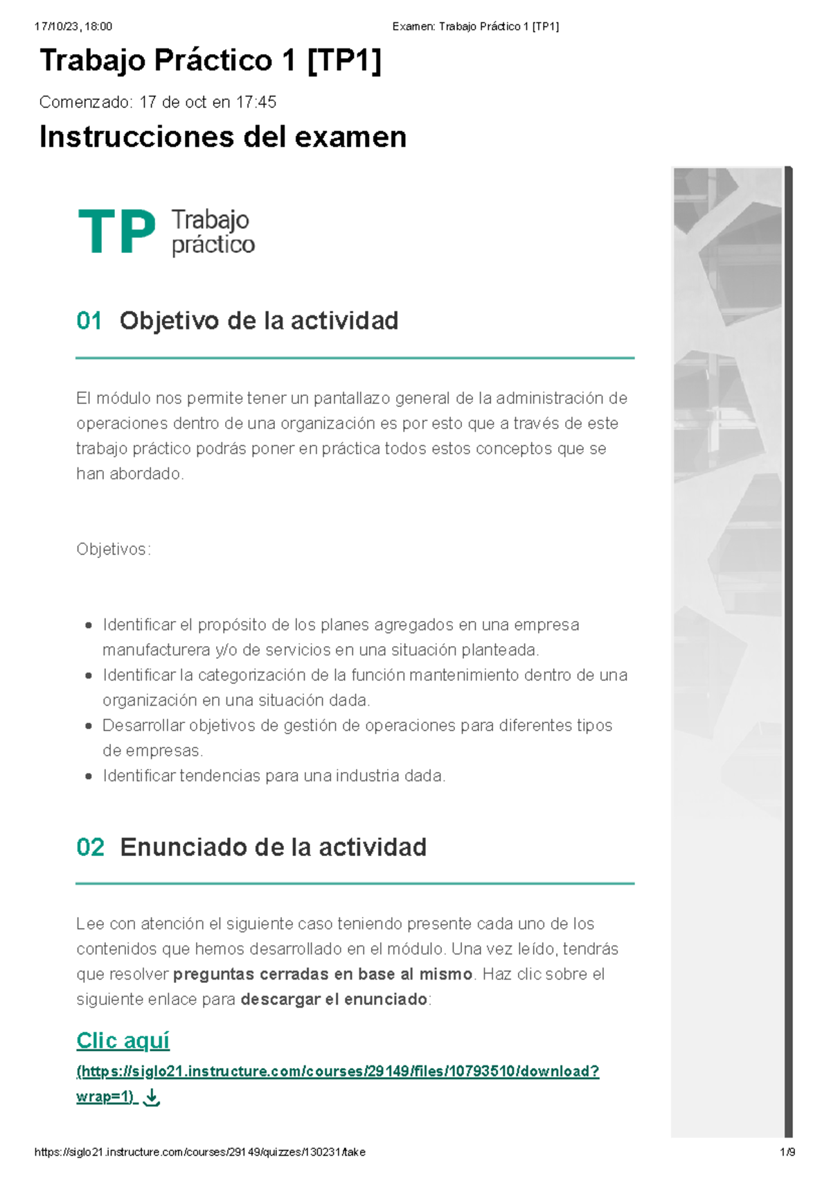 TP1 Admin. de Operaciones: Objetivos & Preguntas Prácticas - Studocu