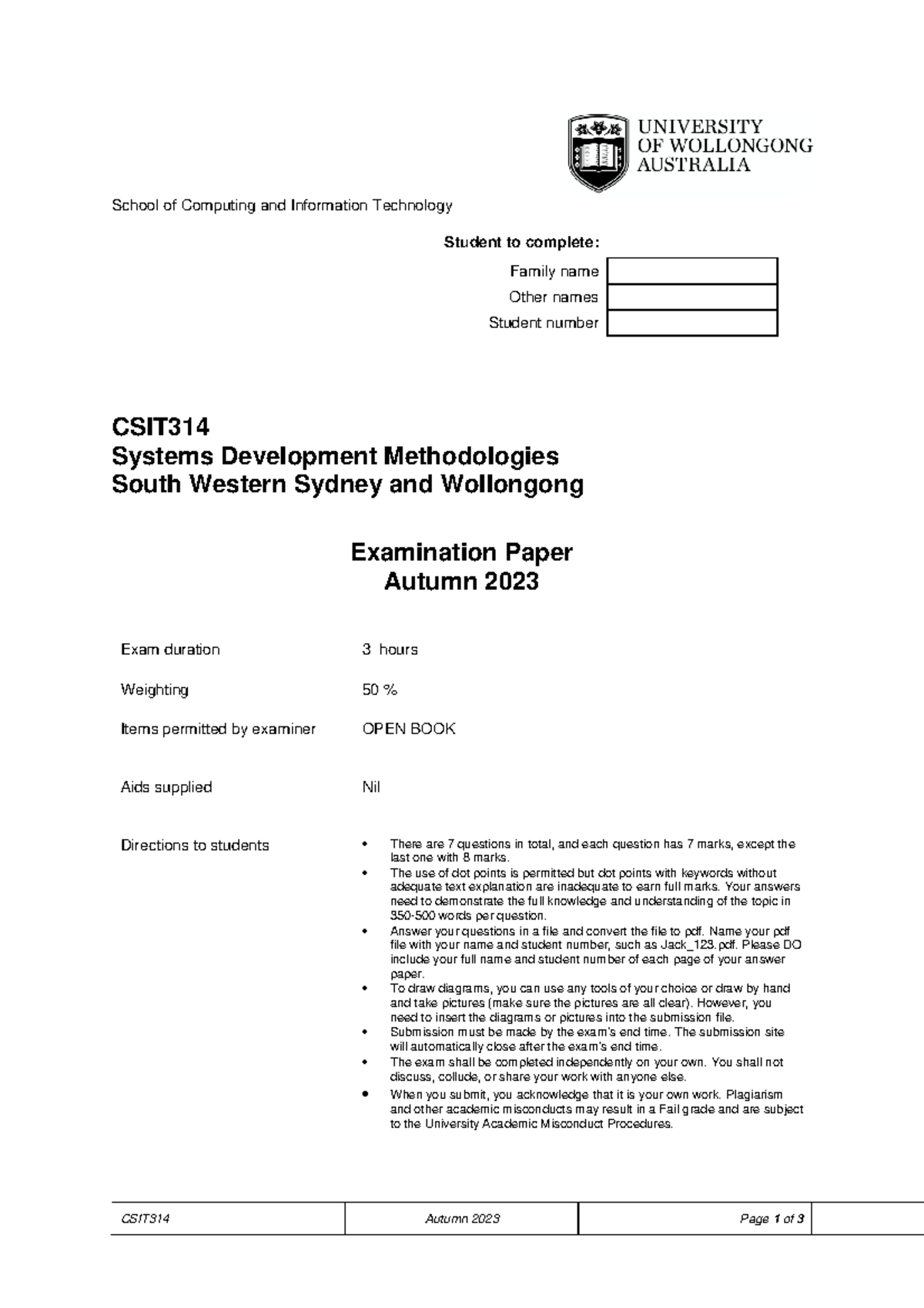 CSIT 314 Final Exam Paper - Systems Development Methodologies, 2023 ...