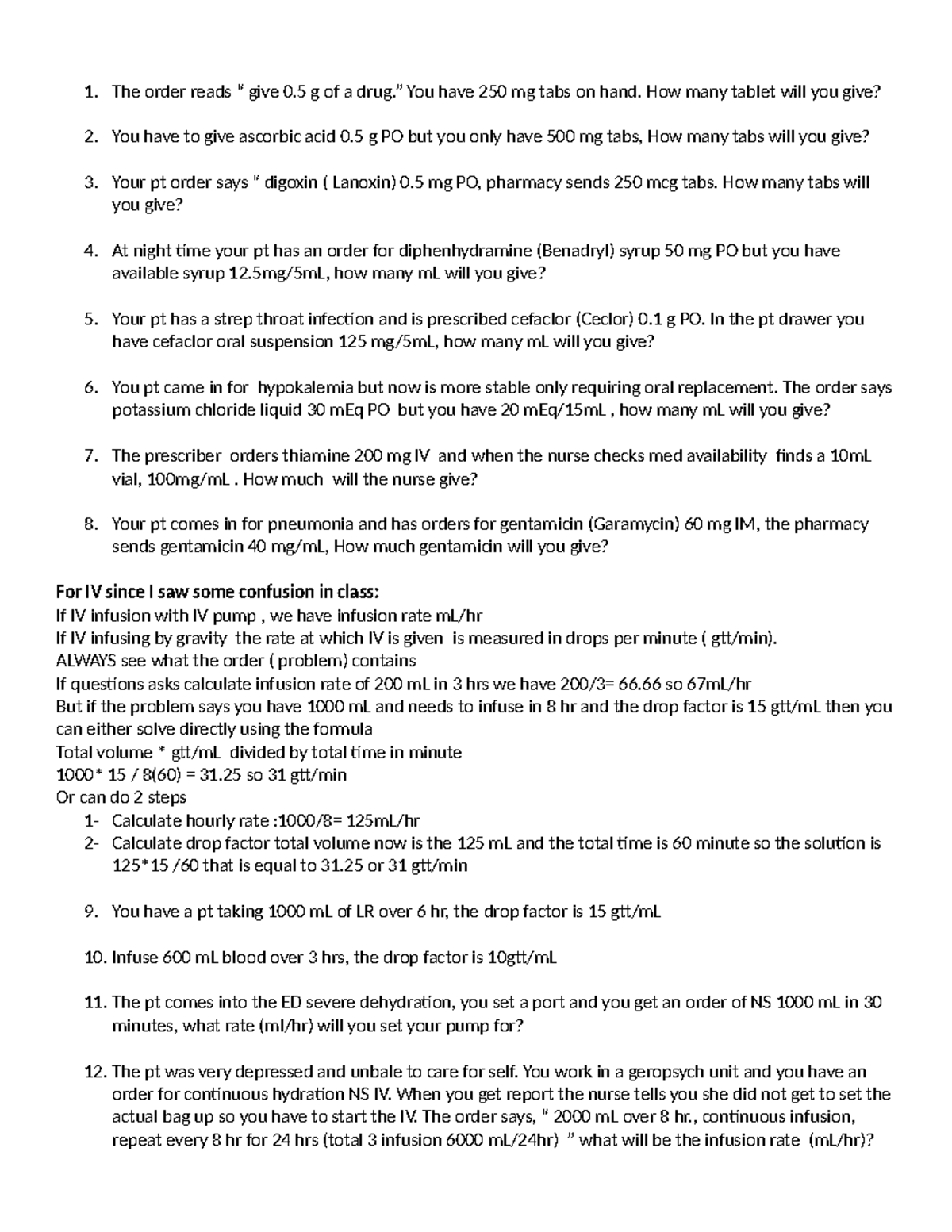 NEW Practice Dosage Quiz: Calculations for Medications and IV Infusions ...