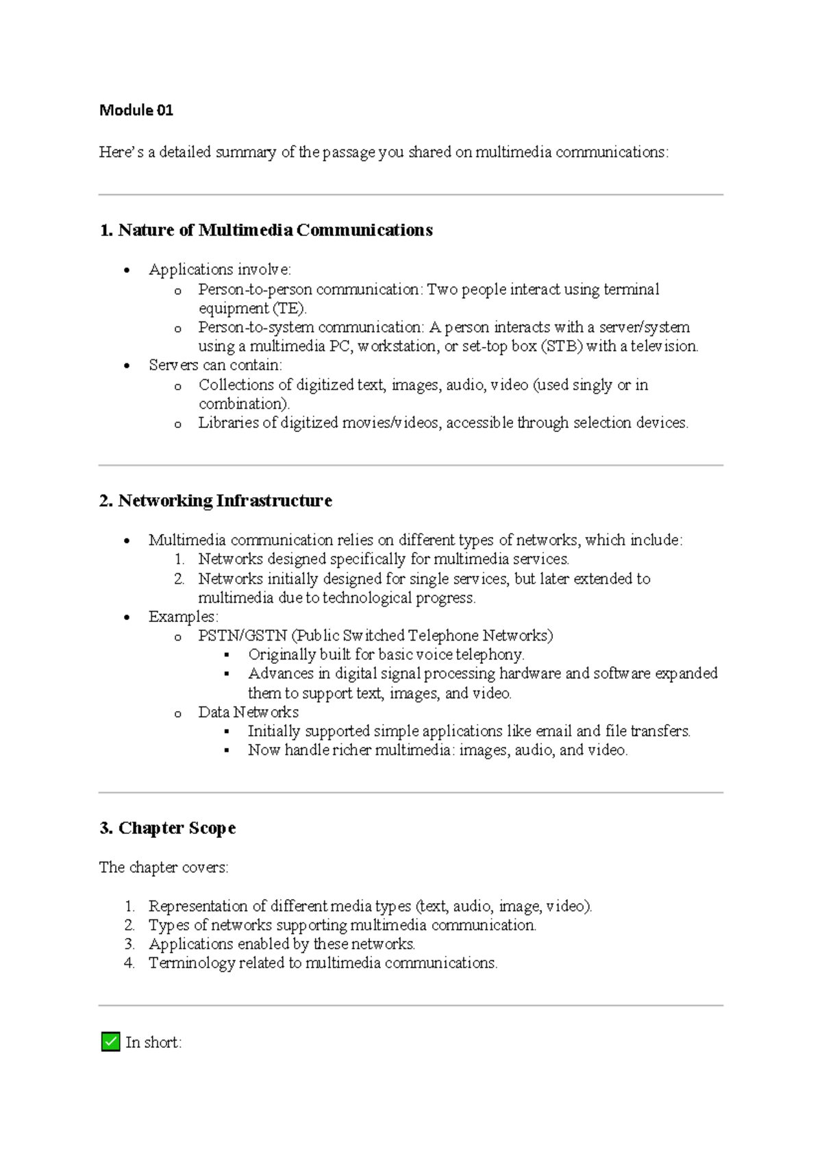 Module 01: Overview of Multimedia Communications and Applications - Studocu