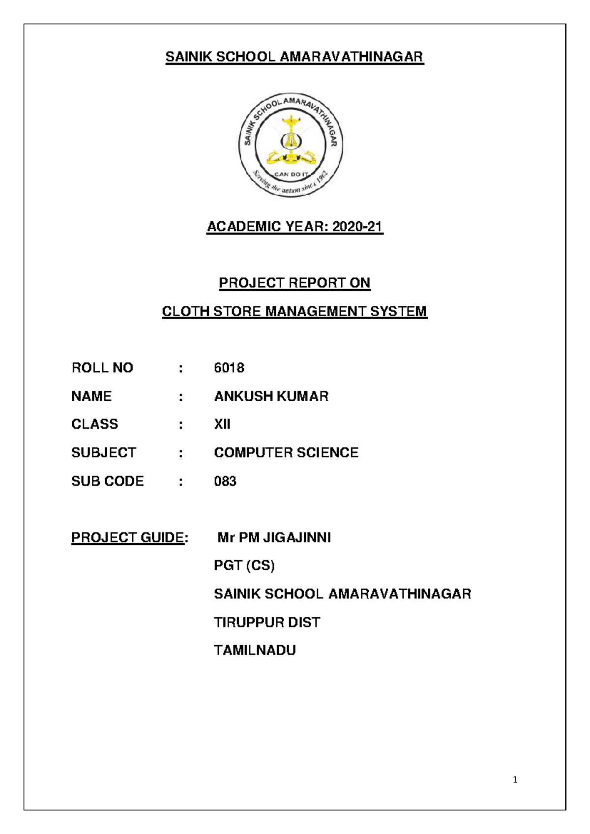 Cloth Store Management System Project Report - Class XII (CS 083) - Studocu