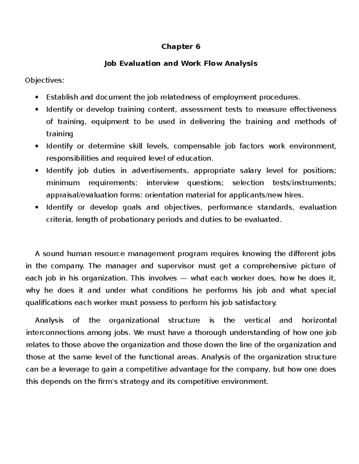 HRM 101: Job Evaluation & Workflow Analysis - Chapter 6 Overview - Studocu