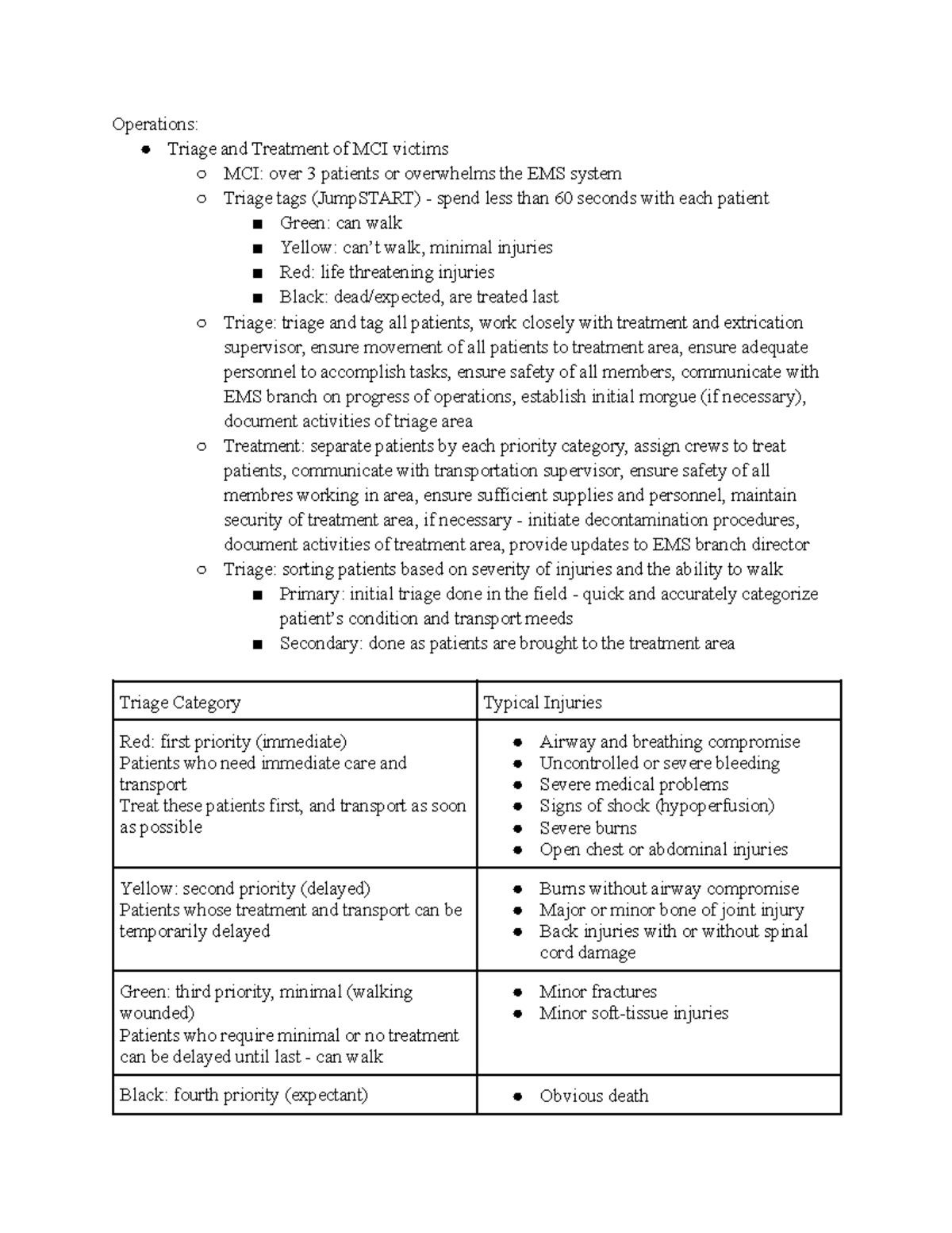 EMT 101: Final Exam Study Guide on MCI Triage & Treatment Protocols ...