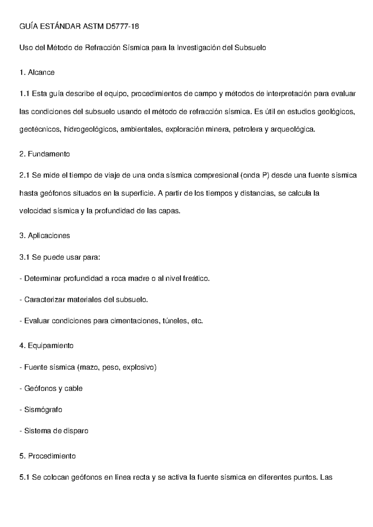 Guía Estándar ASTM D5777-18: Refracción Sísmica del Suelo - Studocu