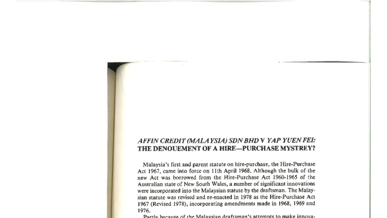 Affin Credit (Malaysia) Sdn Bhd v Yap Yuen Fei: Legal Implications and ...