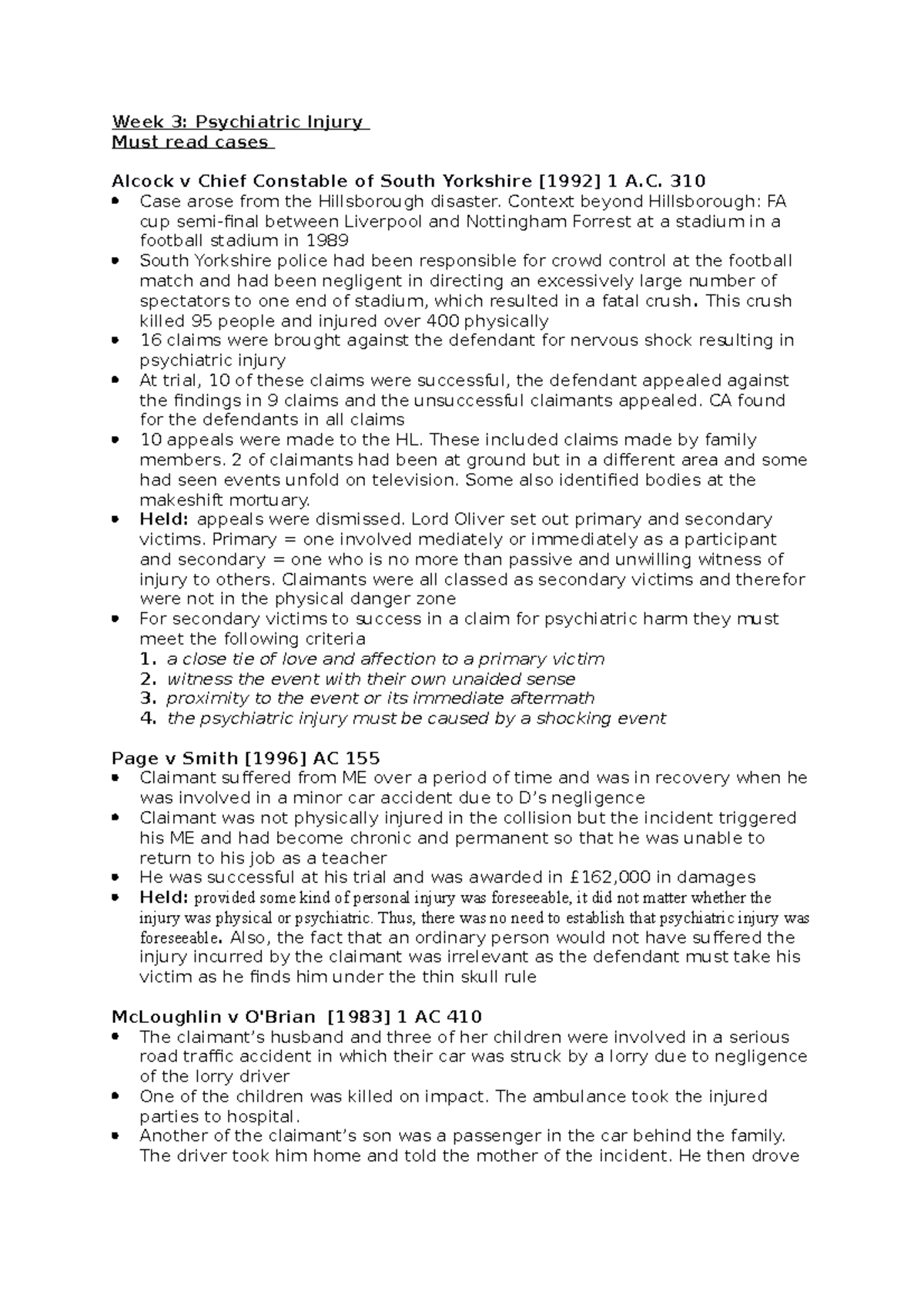 Psychiatric injury must read cases - Week 3: Psychiatric Injury Must ...