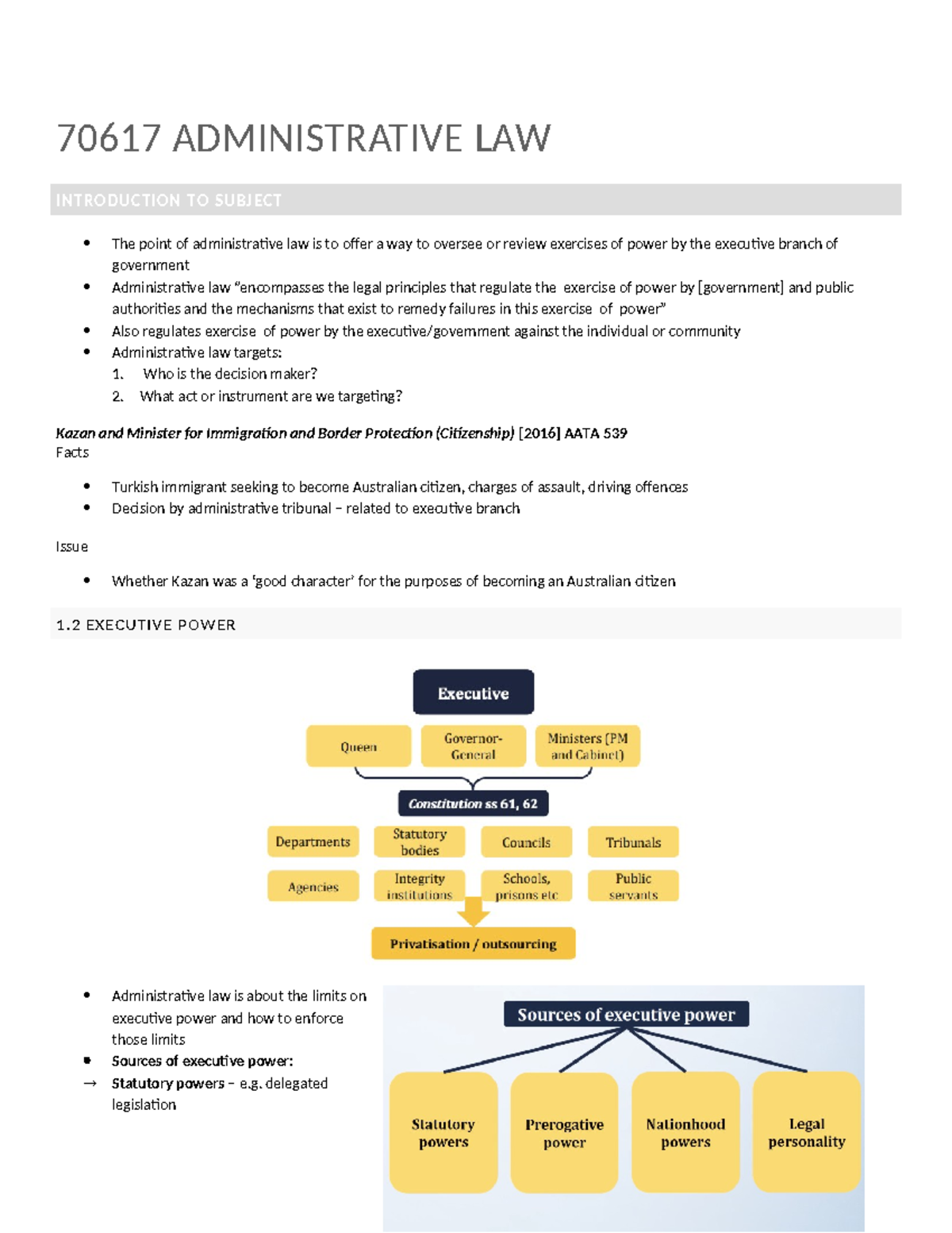 Administrative Law (70617) Lecture Notes: Key Principles ...