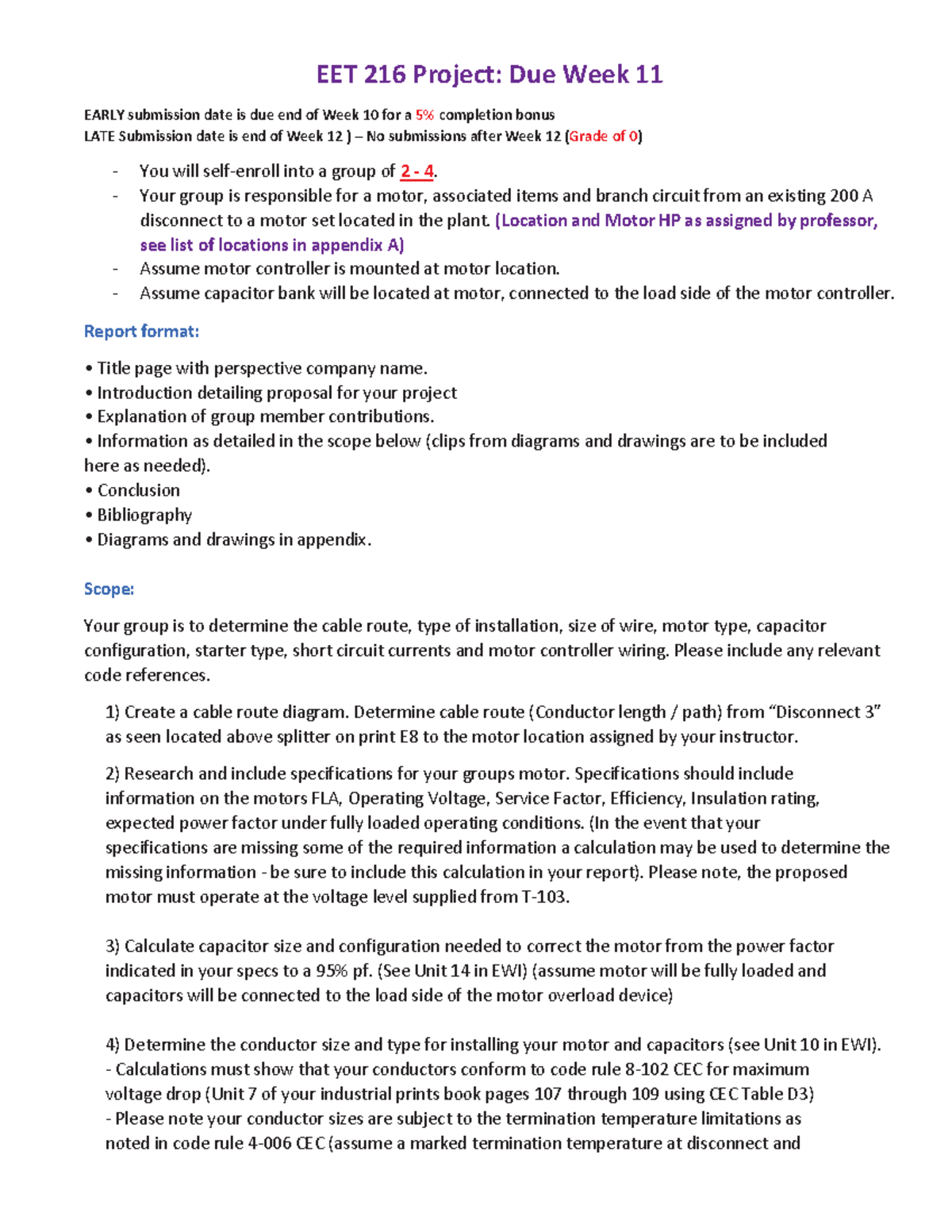 EET 216 Project: Motor Installation & Capacitor Sizing Guide - Studocu