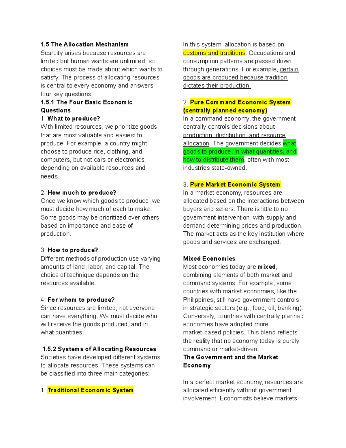 Econ 101: Resource Allocation Mechanisms and Economic Models Review ...