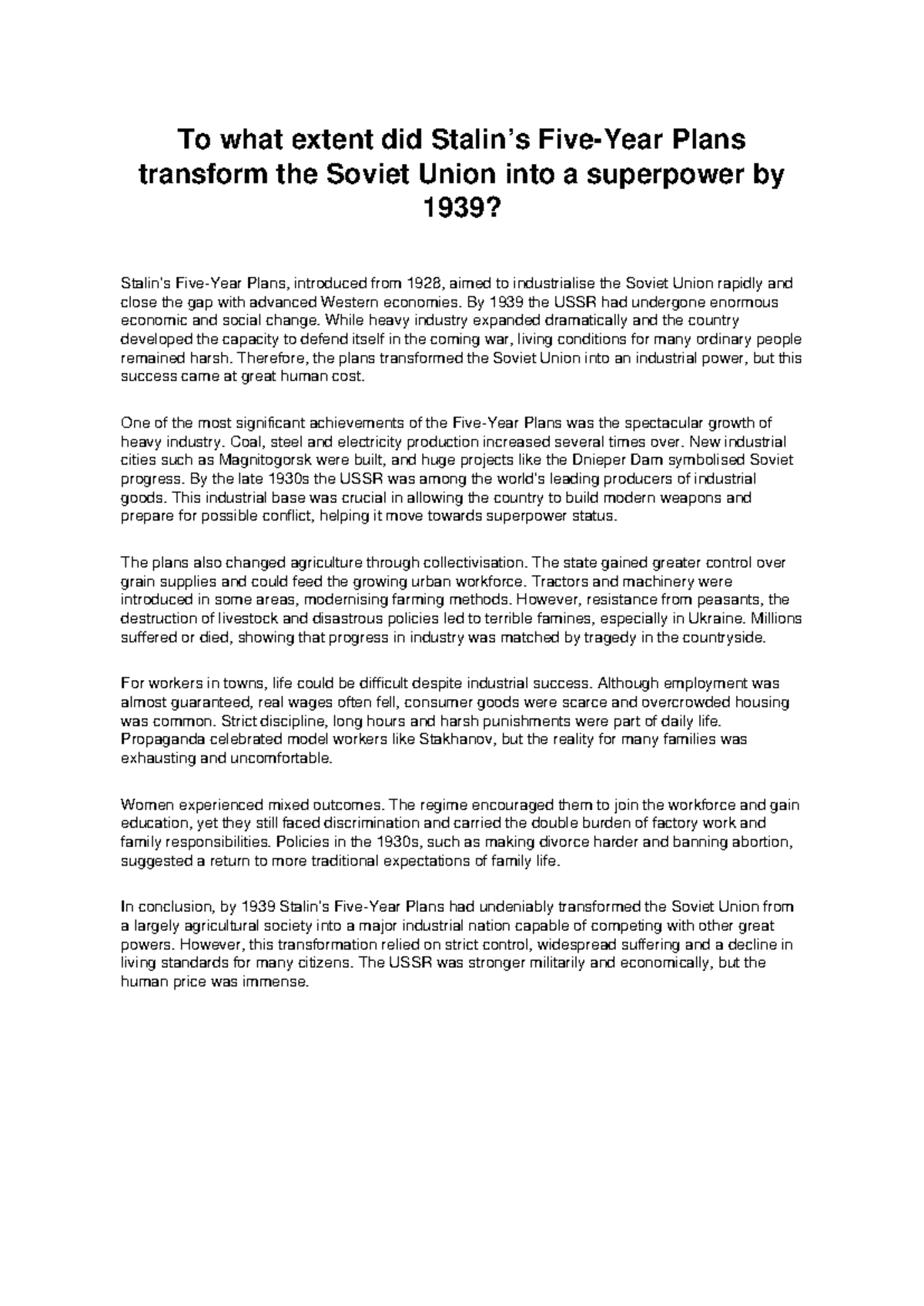 Stalin's Five Year Plans: Transforming the USSR into a Superpower (1939 ...