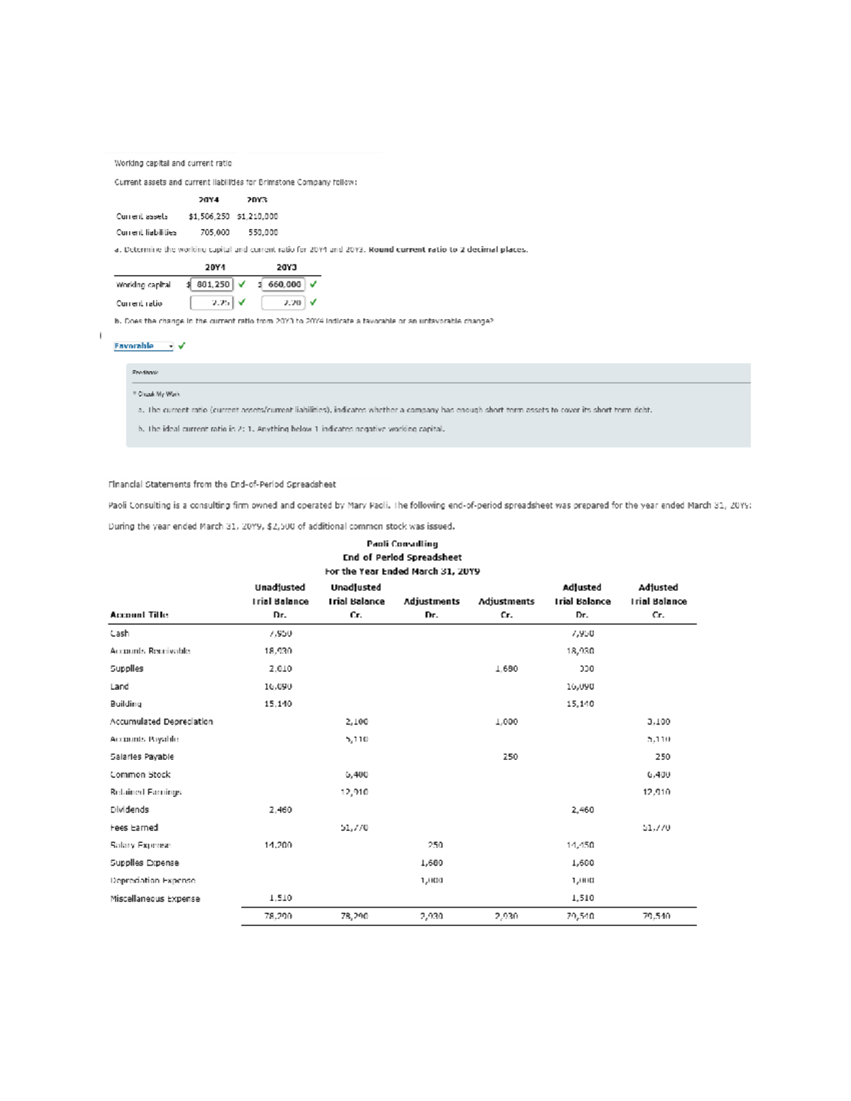 Acc 201 Module 2 Problem Set - Working capital and current ratio ...