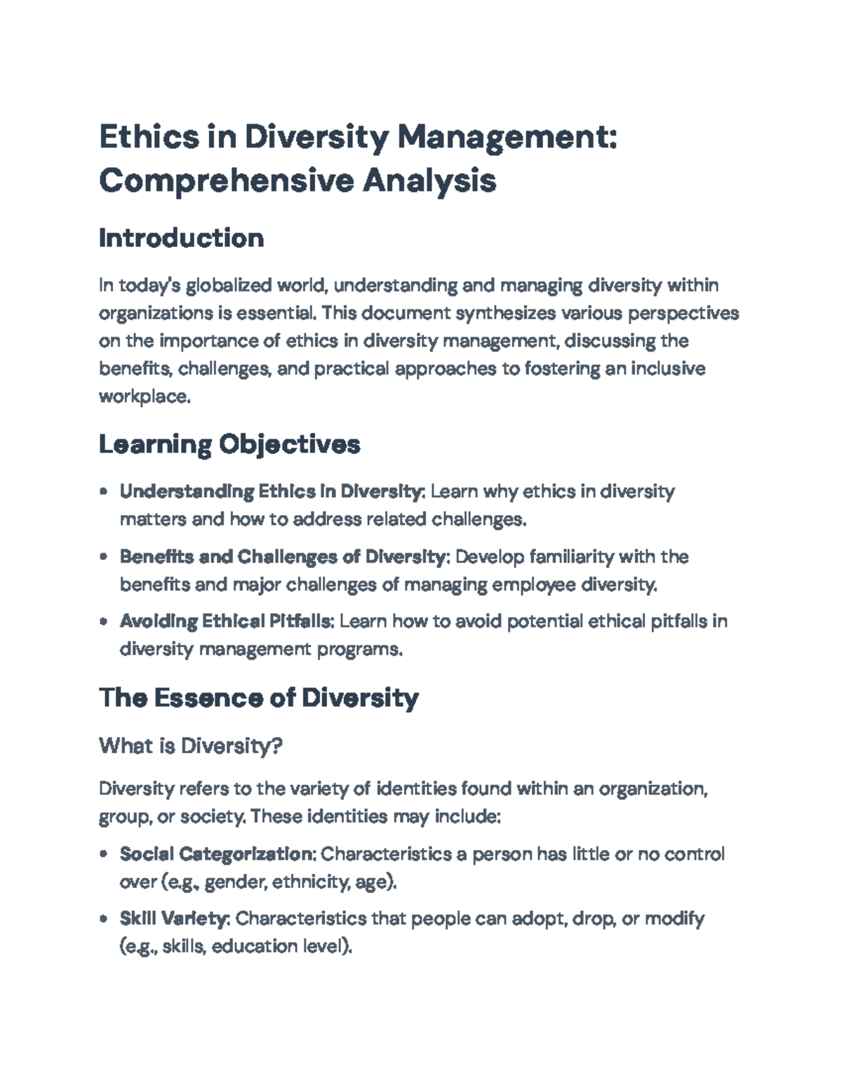 Ethics in Diversity Management: Comprehensive Analysis for Course XYZ ...