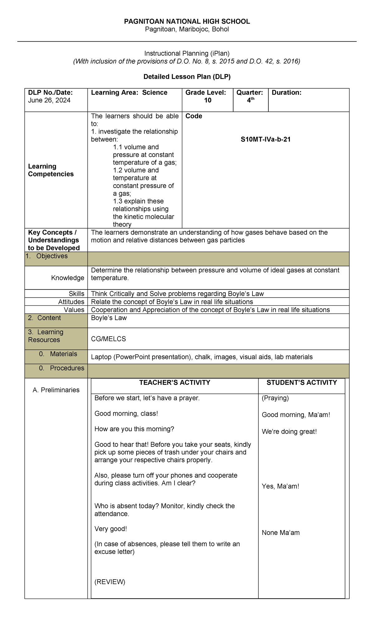 Vanlp - Lesson Plan - PAGNITOAN NATIONAL HIGH SCHOOL Pagnitoan ...