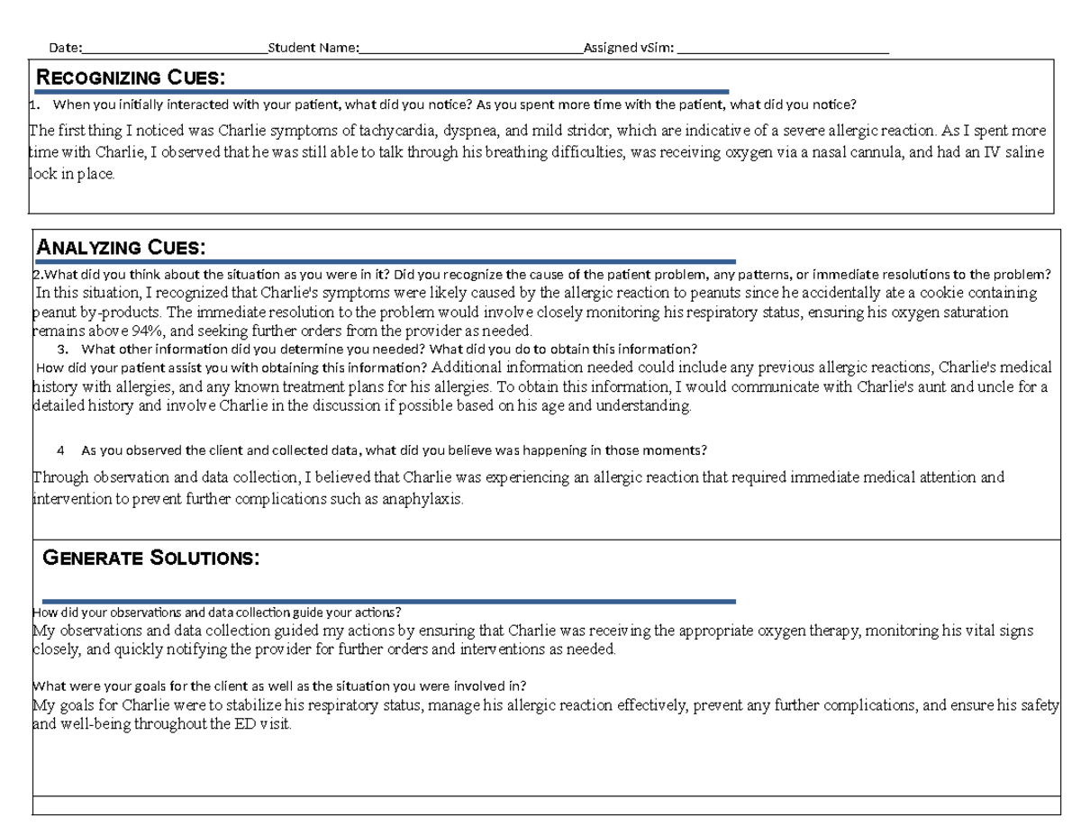 Charlie Snow 3 - vSim Case Study: Recognizing and Analyzing Allergic ...
