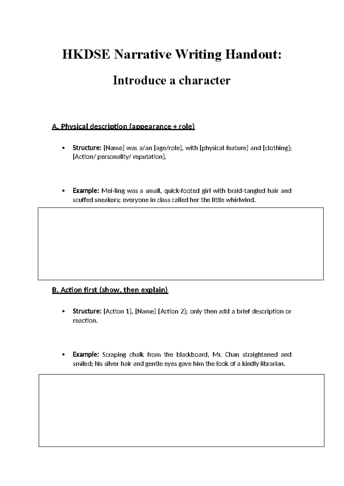 HKDSE Narrative Writing Handout: Character Introduction Techniques L4 ...