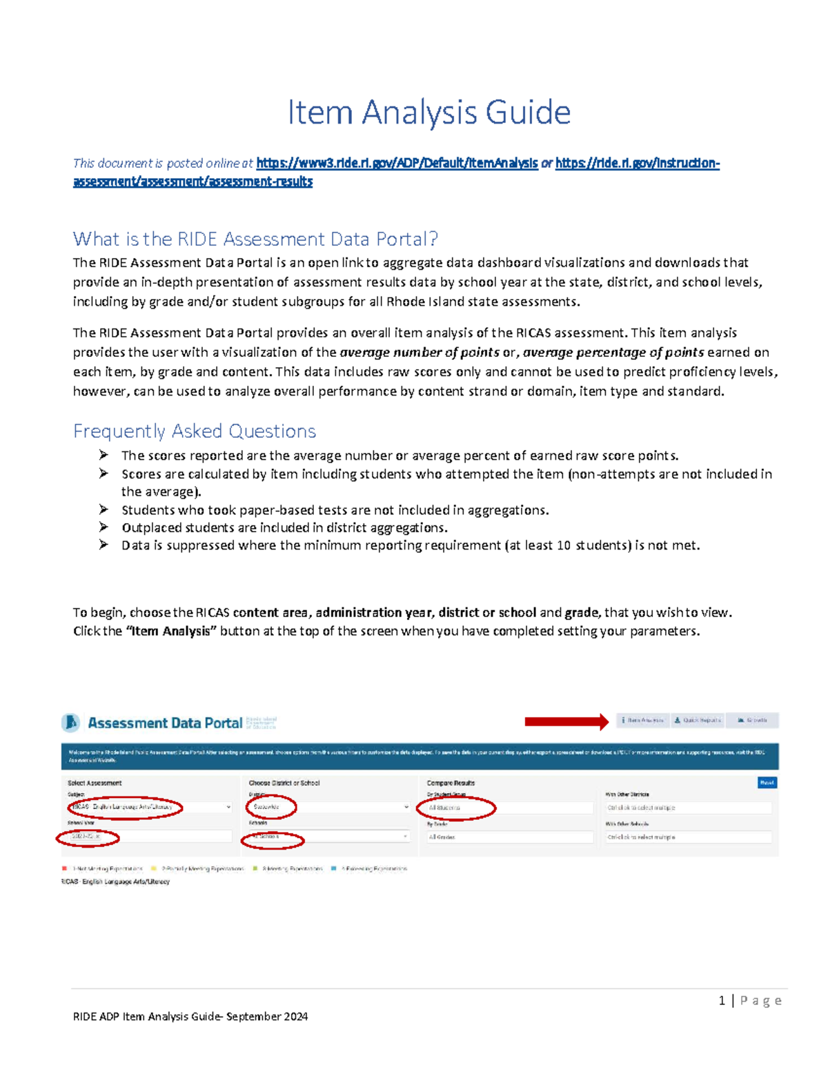 RIDE ADP Item Analysis Guide: RICAS ELA & Math Insights - Studocu