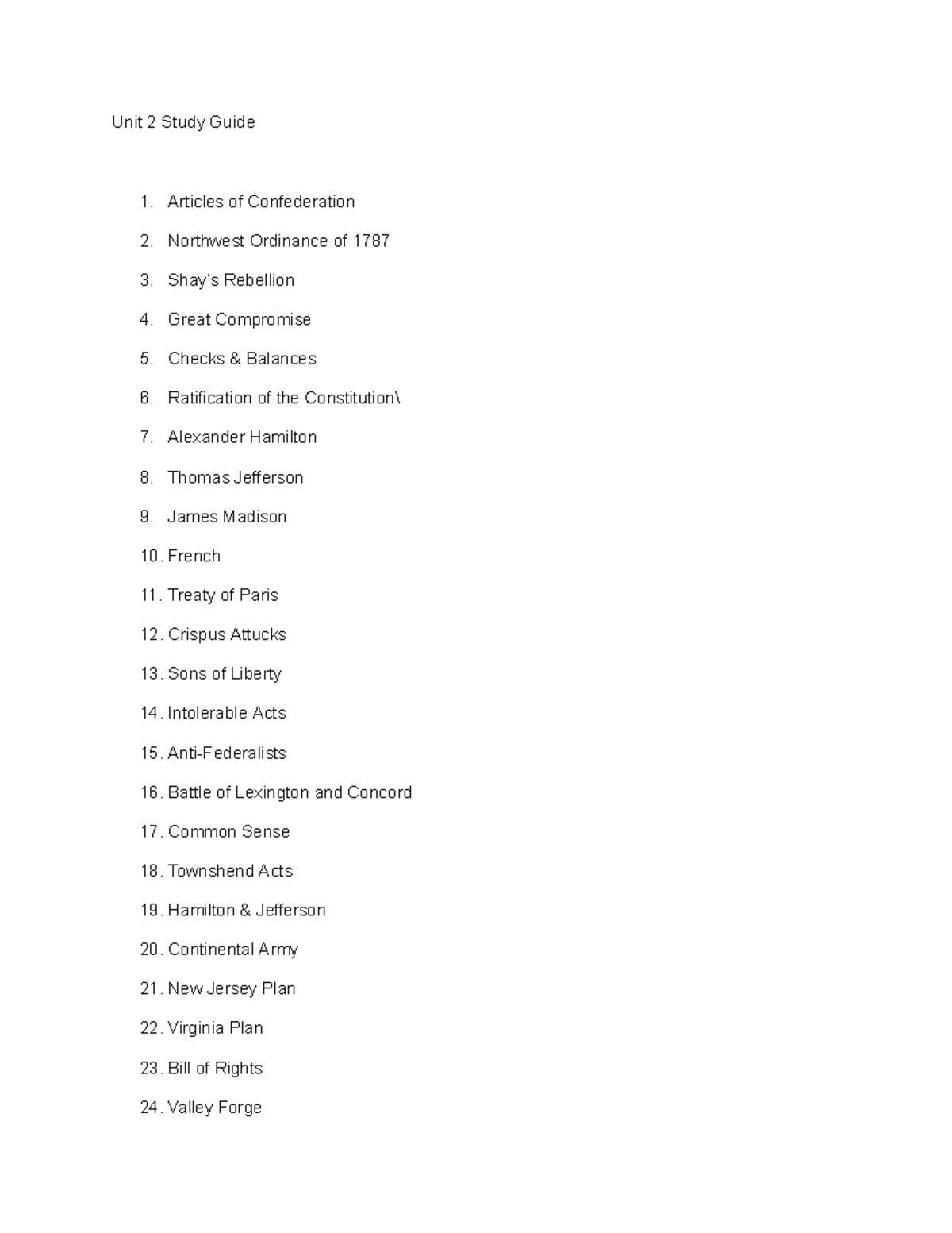 US I Honors - Unit 2 Study Guide Review and Key Topics - Unit 2 Study ...