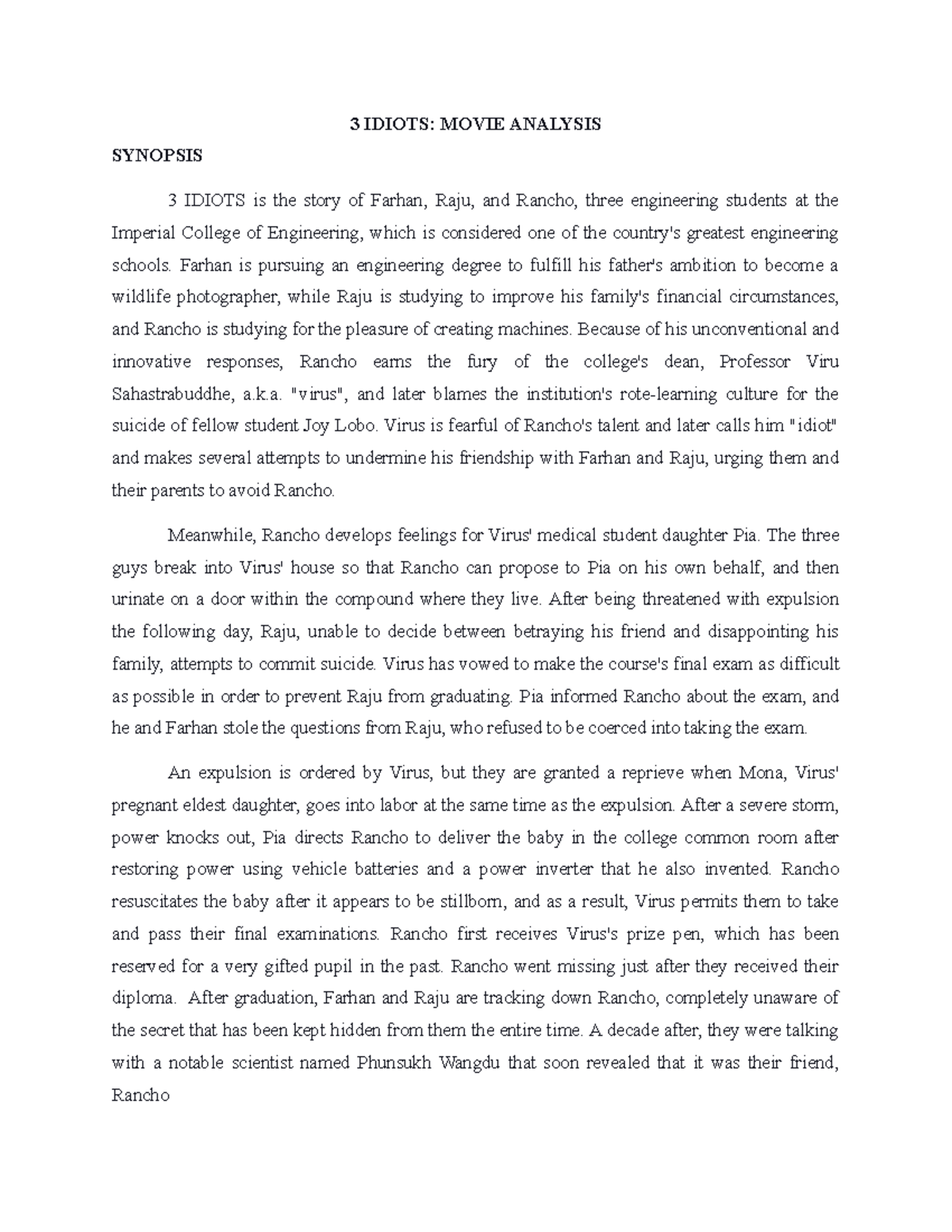 3 Idiots (ENG101): In-Depth Movie Analysis and Educational Insights ...