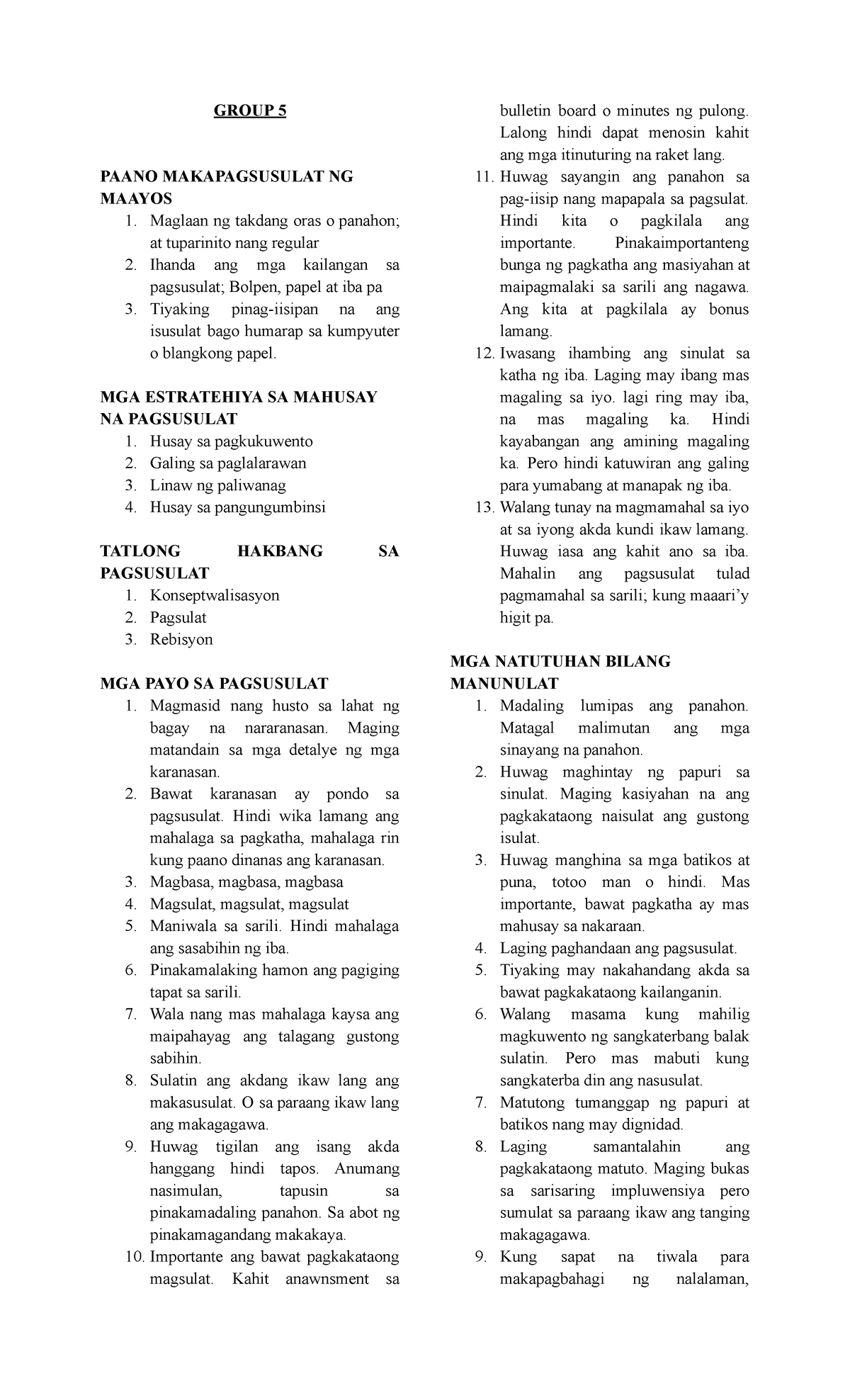 PAN115-B6-Reviewer - pagsasadula - GROUP 5 PAANO MAKAPAGSUSULAT NG ...