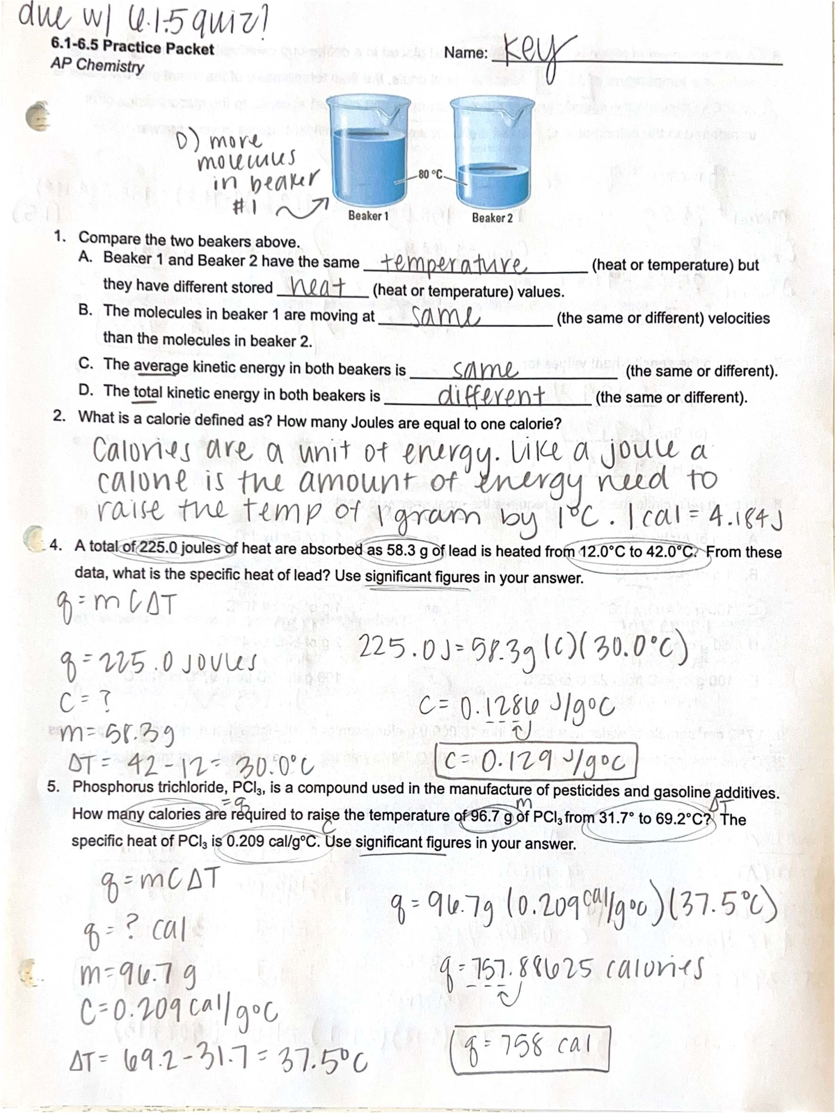 6.1-6.5 Quiz Practice Packet Key - AP Chemistry - Studocu