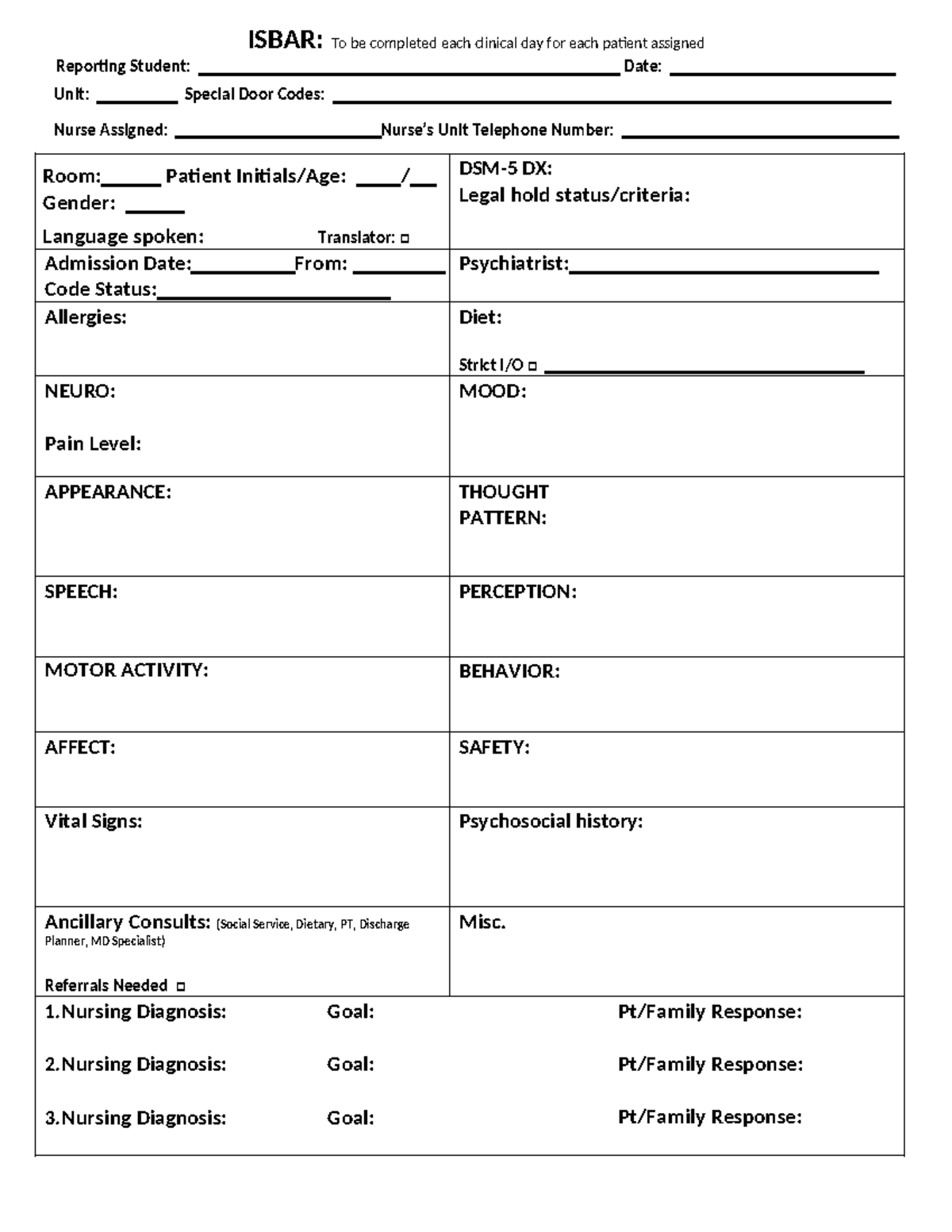 ISBAR Clinical Daily Report Template for Patient Care Documentation ...