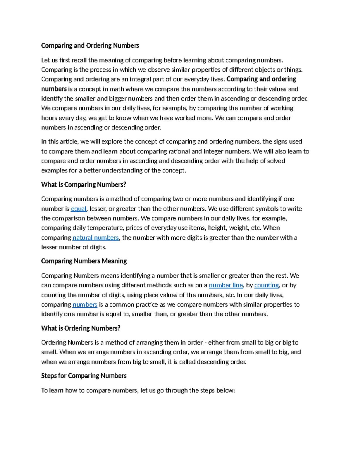 Comparing & Ordering Numbers: A Comprehensive Guide - Studocu