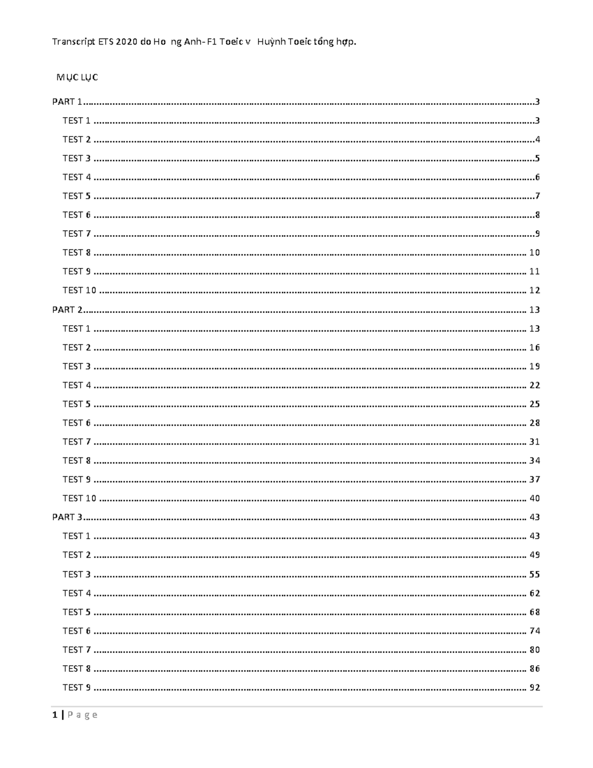 Transcript ETS 2020: Tổng hợp bài kiểm tra TOEIC do Hoàng F1 và Huỳnh biên soạn - Studocu