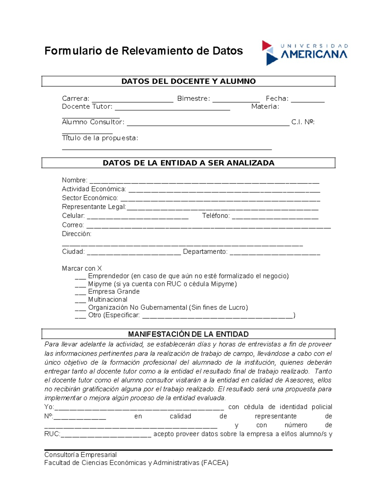 Formulario I - Documento - Formulario de Relevamiento de Datos DATOS ...