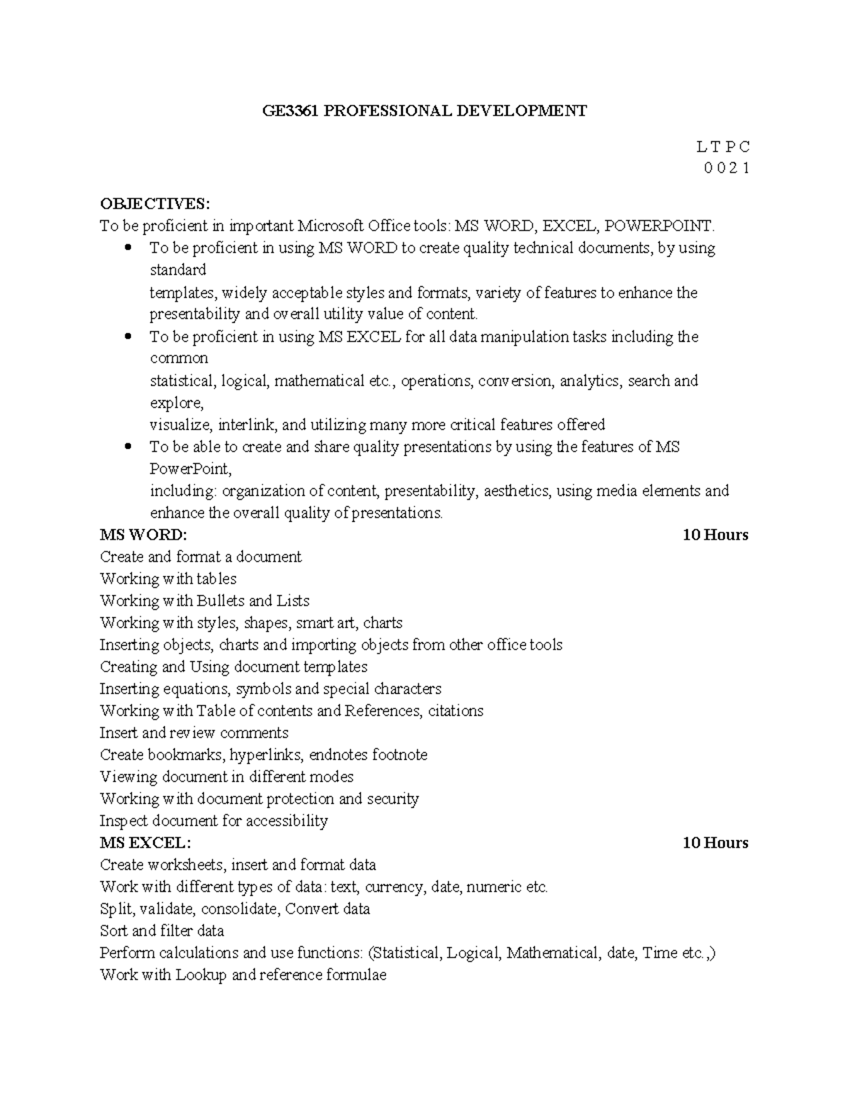 GE3361 Professional Development: Mastering MS Office Tools - Studocu