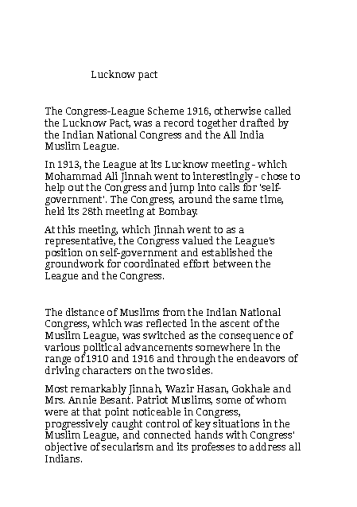 Lucknow pact - Lucknow pact The Congress-League Scheme 1916, otherwise ...